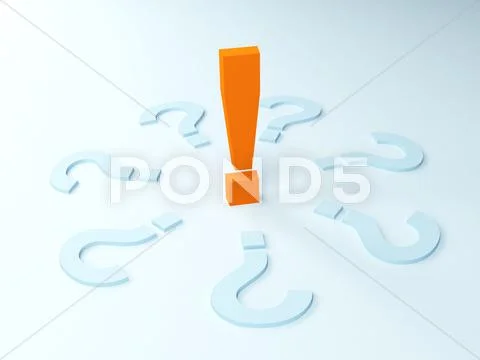 Bright exclamation mark among question marks ~ Clip Art #39484507
