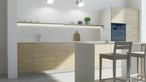 Bright minimalist kitchen. 3d animation | Stock Video | Pond5