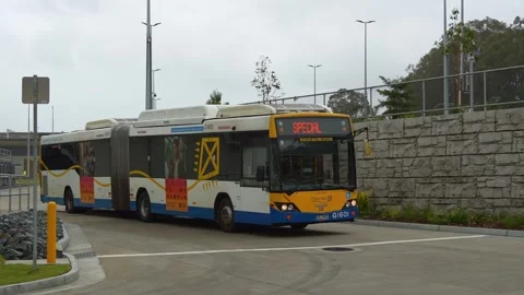 Brisbane special event shuttle bus on th... | Stock Video | Pond5