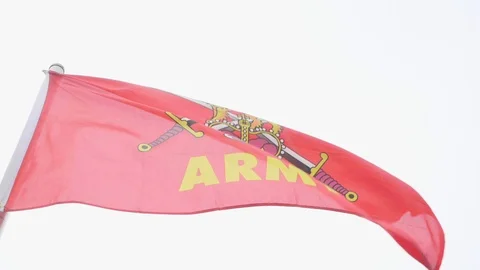 British army red flag with swords, lion ... | Stock Video | Pond5