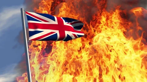 British flag with flames in the backgrou... | Stock Video | Pond5