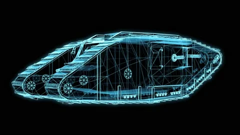 British Mark V Tank WW1 Blueprint Hologr... | Stock Video | Pond5