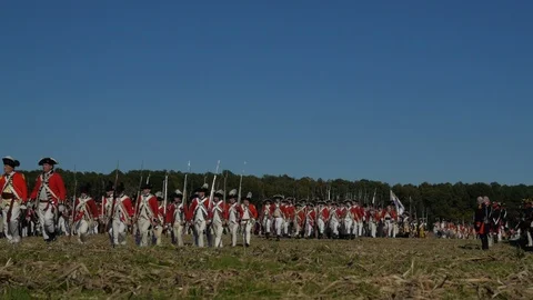 British Redcoat re-enactors marching acr... | Stock Video | Pond5