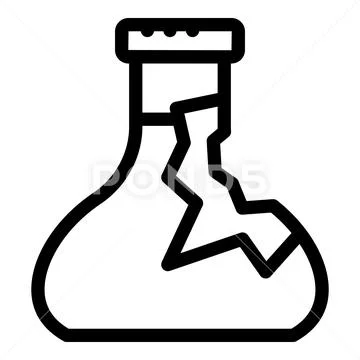 Broken chemical flask for scientific experiment in outline style ...
