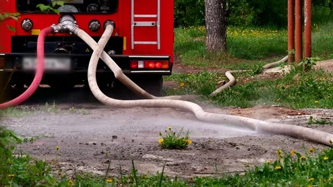Broken fire hose .Fire hoses are connect... | Stock Video | Pond5