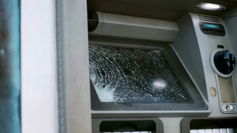 Broken glass ATM on street. touchscreen ... | Stock Video | Pond5
