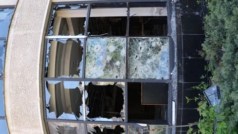 Broken windows from shelling. War. Destr... | Stock Video | Pond5