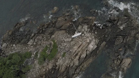 Broken Yacht on the rocks after Storm, S... | Stock Video | Pond5
