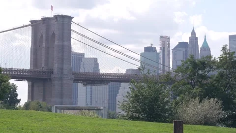 Brooklyn Bridge, Dumbo waterfront park. ... | Stock Video | Pond5