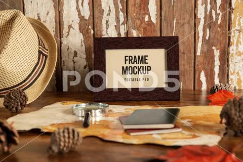 PSD Photoshop Template: Brown Frame Photo Mockup #170710657