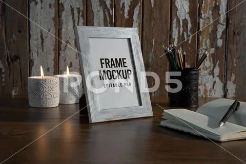 PSD Photoshop Template: Brown Frame Photo Mockup #170710679