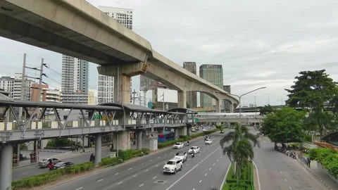 BTS Skytrain and Walkway with Road Traff... | Stock Video | Pond5