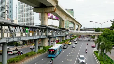 BTS Skytrain Monorail and Walkway Below ... | Stock Video | Pond5