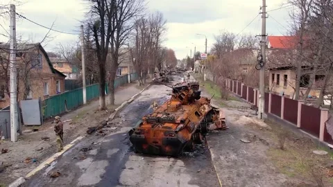 Bucha after the bombing. Bombed city in ... | Stock Video | Pond5