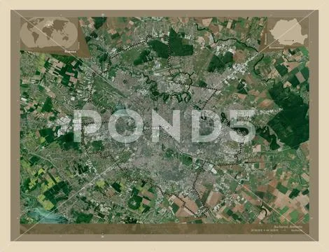 Bucharest, Romania. High-res satellite. Labelled points of cities ...