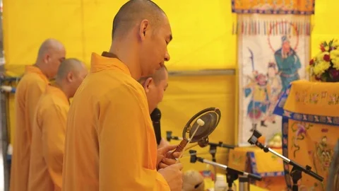 Buddhist Monks Playing Ritual Music in M... | Stock Video | Pond5