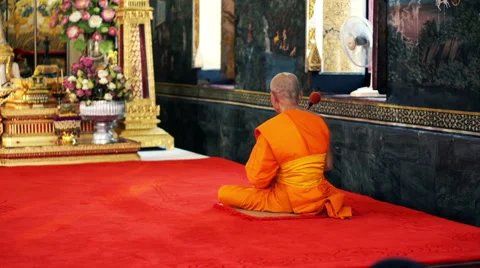 Buddhist monks praying in temple HD | Stock Video | Pond5