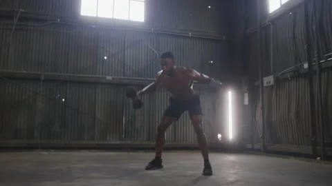 Buff Shirtless Man with Beard Lifts Weig... | Stock Video | Pond5