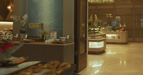 Buffet table in the dining room of an ex... | Stock Video | Pond5