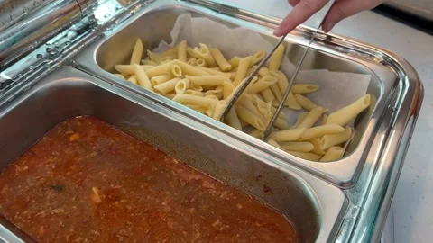 Buffet topping spaghetti bolognese pasta... | Stock Video | Pond5