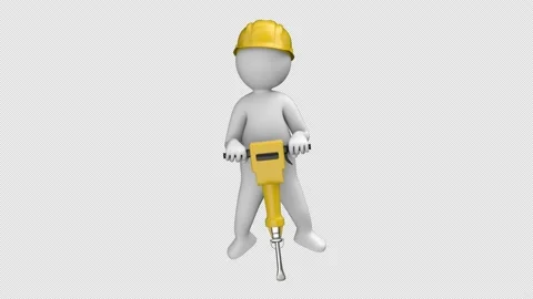 Builder stickman with jackhammer - 3d re... | Stock Video | Pond5