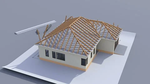 Building a house with a hip roof. 3d ani... | Stock Video | Pond5