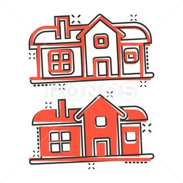 Building icon in comic style. Home cartoon vector illustration on white ...