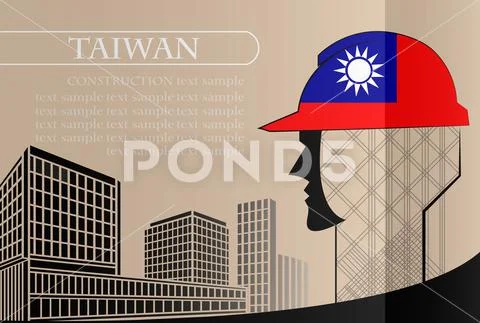 Building logo made from the flag of Taiwan ,construction working ...