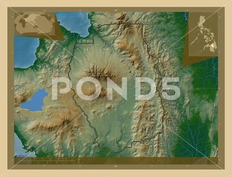 Bukidnon, Philippines. Colored elevation map with lakes and rivers ...
