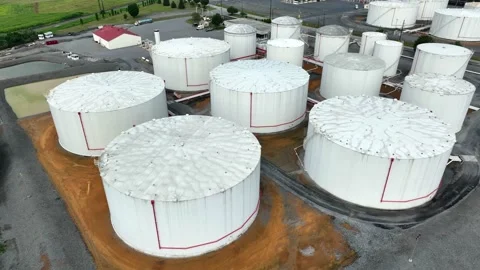 Bulk fuel storage tanks at terminal in U... | Stock Video | Pond5