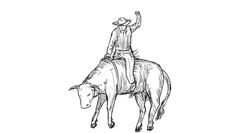 Bull Riding Rodeo Cowboy 2D Animation | Stock Video | Pond5