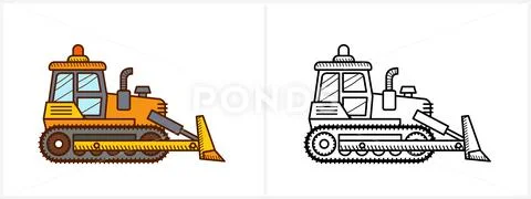 Bulldozer coloring page for kids. Bulldozer side: Royalty Free #158072982