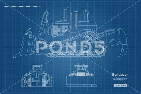 Bulldozer in outline style. Front, side, back view of digger. Building ...