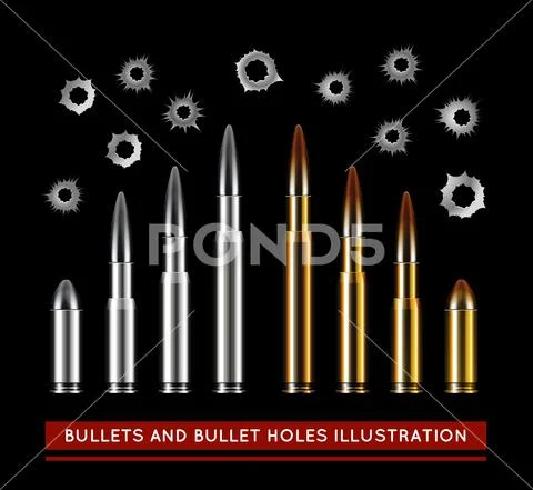 Bullets and bullet holes. Vector illustration Illustration #82832836