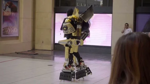 Bumblebee Transformer actor in costume w... | Stock Video | Pond5