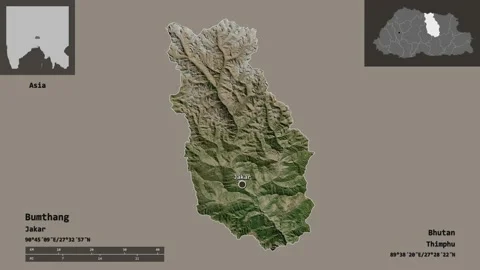 Bumthang location. Bhutan. Satellite map | Stock Video | Pond5