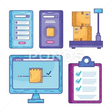 Bundle of five delivery service set icons ~ Clip Art #149129475