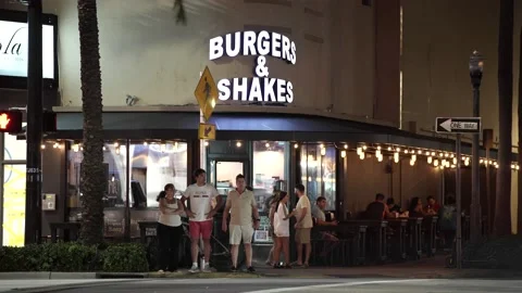 Burgers and Shakes Miami Beach. 8k night... | Stock Video | Pond5