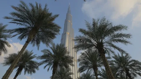 Burj Khalifa and palm trees | Stock Video | Pond5