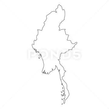 Burma, Myanmar - solid black outline border map of country area. Simple ...