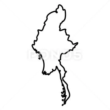 Burma Map Outline Myanmar Map Black Outline With Shadow On White