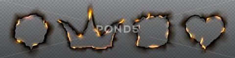 Burn edge paper hole corner, fire texture effect: Graphic #237495461