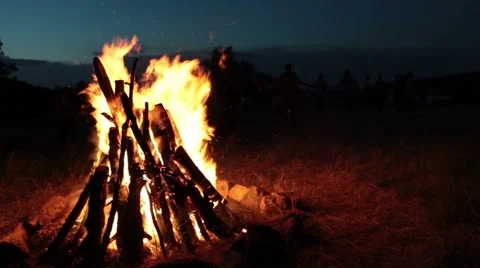 Burning camping fire in the night, stars... | Stock Video | Pond5