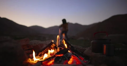 Burning fire, child playing, running aro... | Stock Video | Pond5