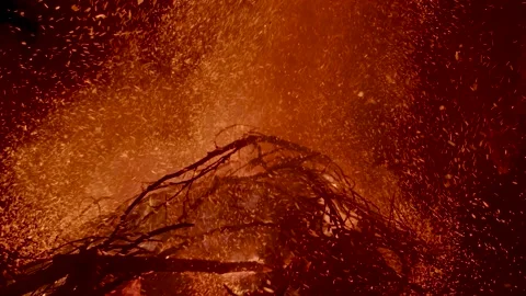 Burning Hot Ash and Ember Rise From Larg... | Stock Video | Pond5