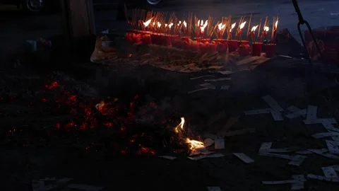 Burning for joss paper sticks fire flame... | Stock Video | Pond5