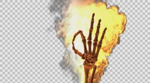 burning skeleton OK sign rendered in PNG... | Stock Video | Pond5