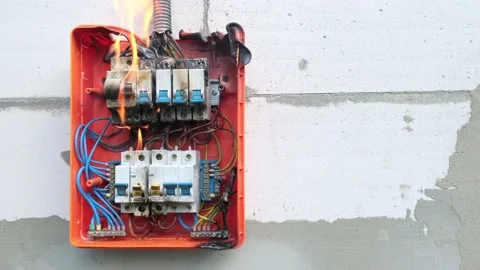 Burning switchboard from overload or sho... | Stock Video | Pond5