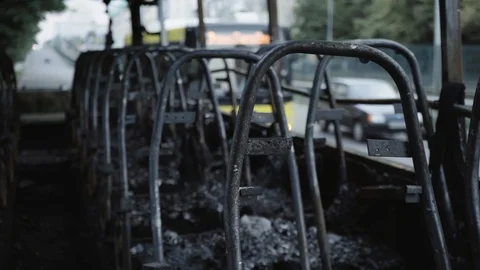 Bus after the fire. Explosion of a bomb ... | Stock Video | Pond5