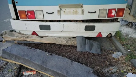 Bus after the fire. Explosion of a bomb ... | Stock Video | Pond5